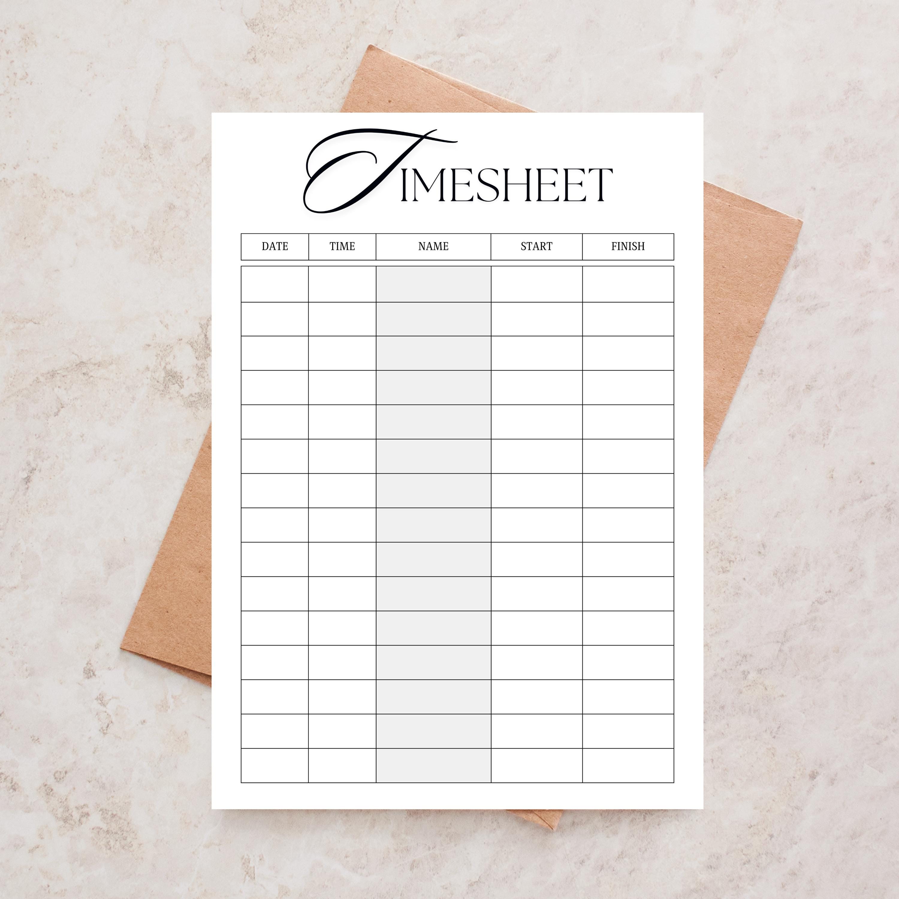 Printable Employee Timesheet: Work Hours Tracker (digital Download) - Etsy