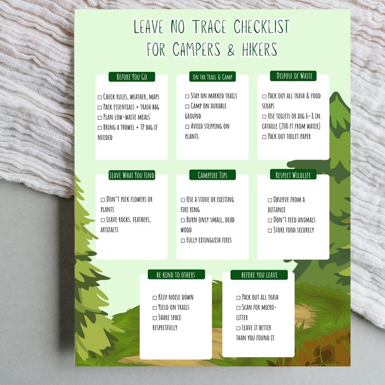 Leave No Trace Checklist 8.5x11 | Hiking & Camping Printable | Outdoor ...