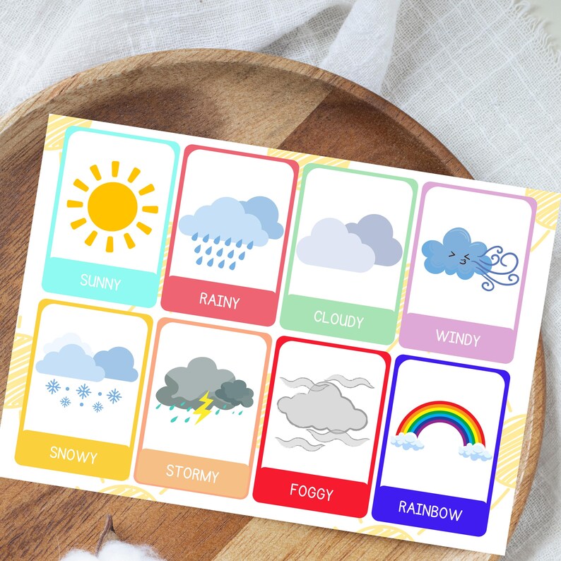Weather Flashcards for Kids | A4 Printable PDF | Toddler Learning Cards ...