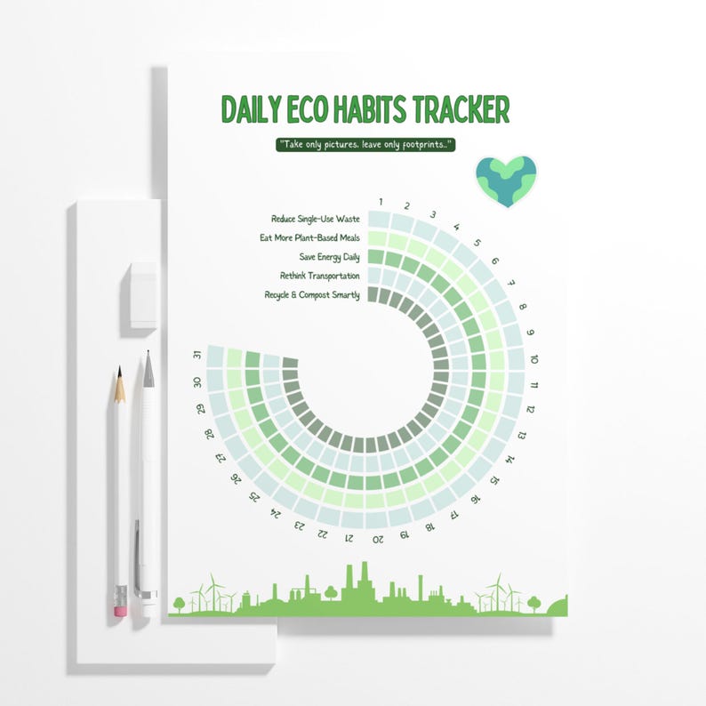 Daily Eco Habits Tracker Printable A4 • Minimalist Sustainability ...