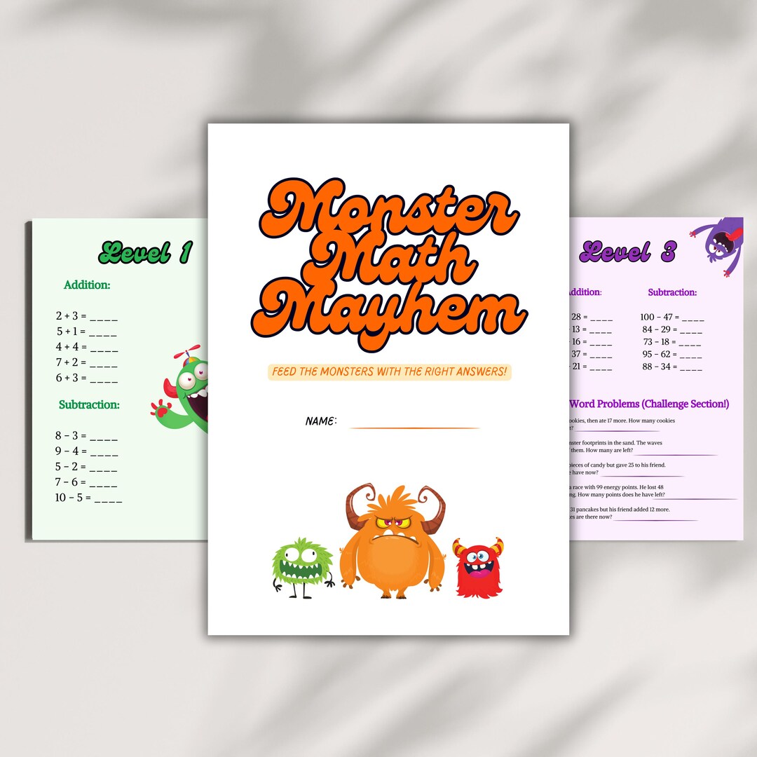 Monster Math Worksheets: Fun Addition & Subtraction Practice (PDF ...