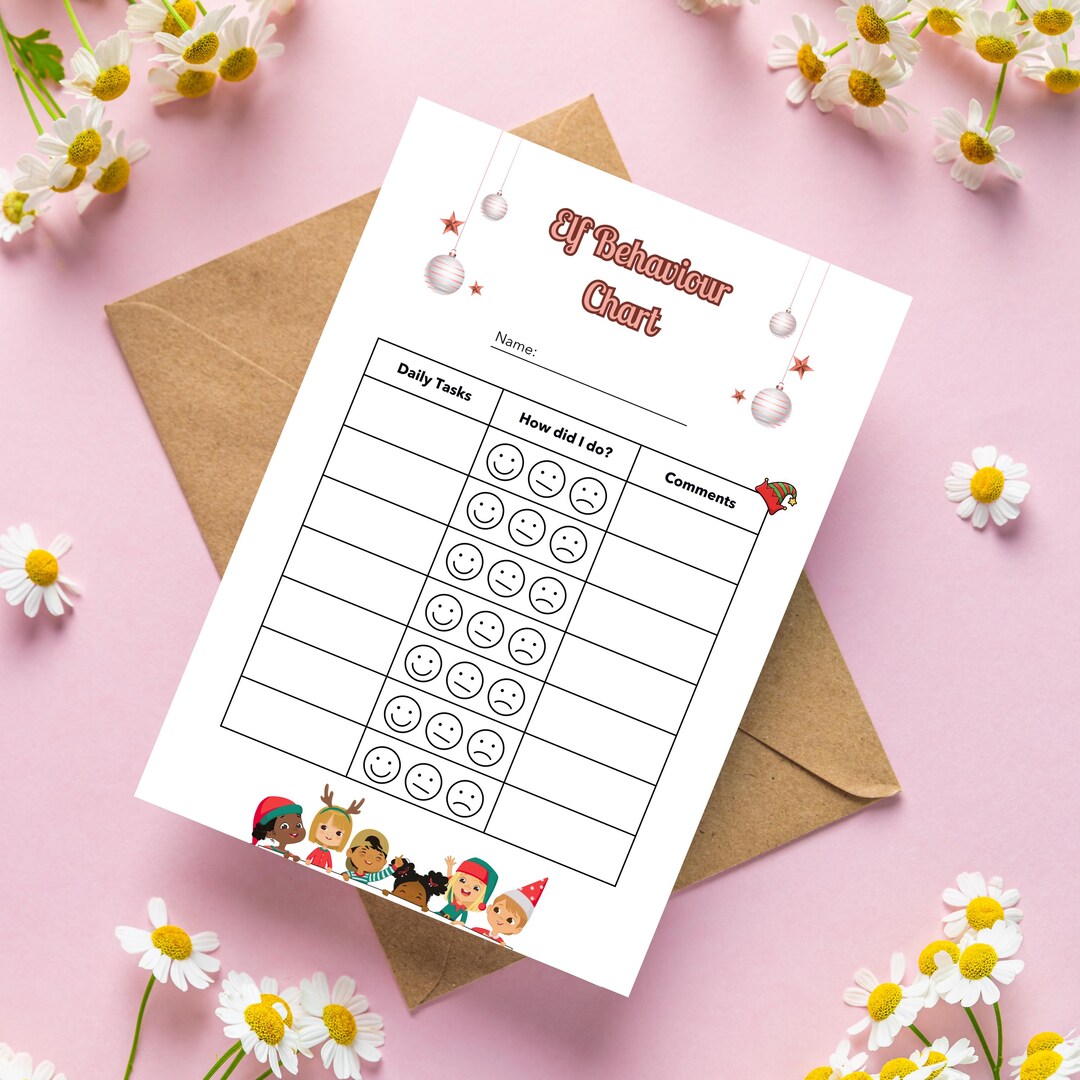 Elf Behaviour Chart Printable Christmas Kids Reward Sheet | Instant ...