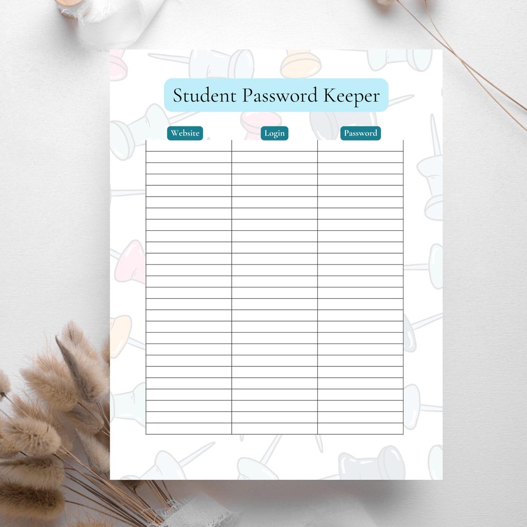 Student Password Keeper Printable: School Login Organizer (PDF Instant ...