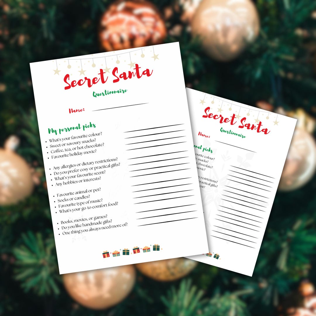 Secret Santa Questionnaire Printable | Christmas Gift Exchange ...