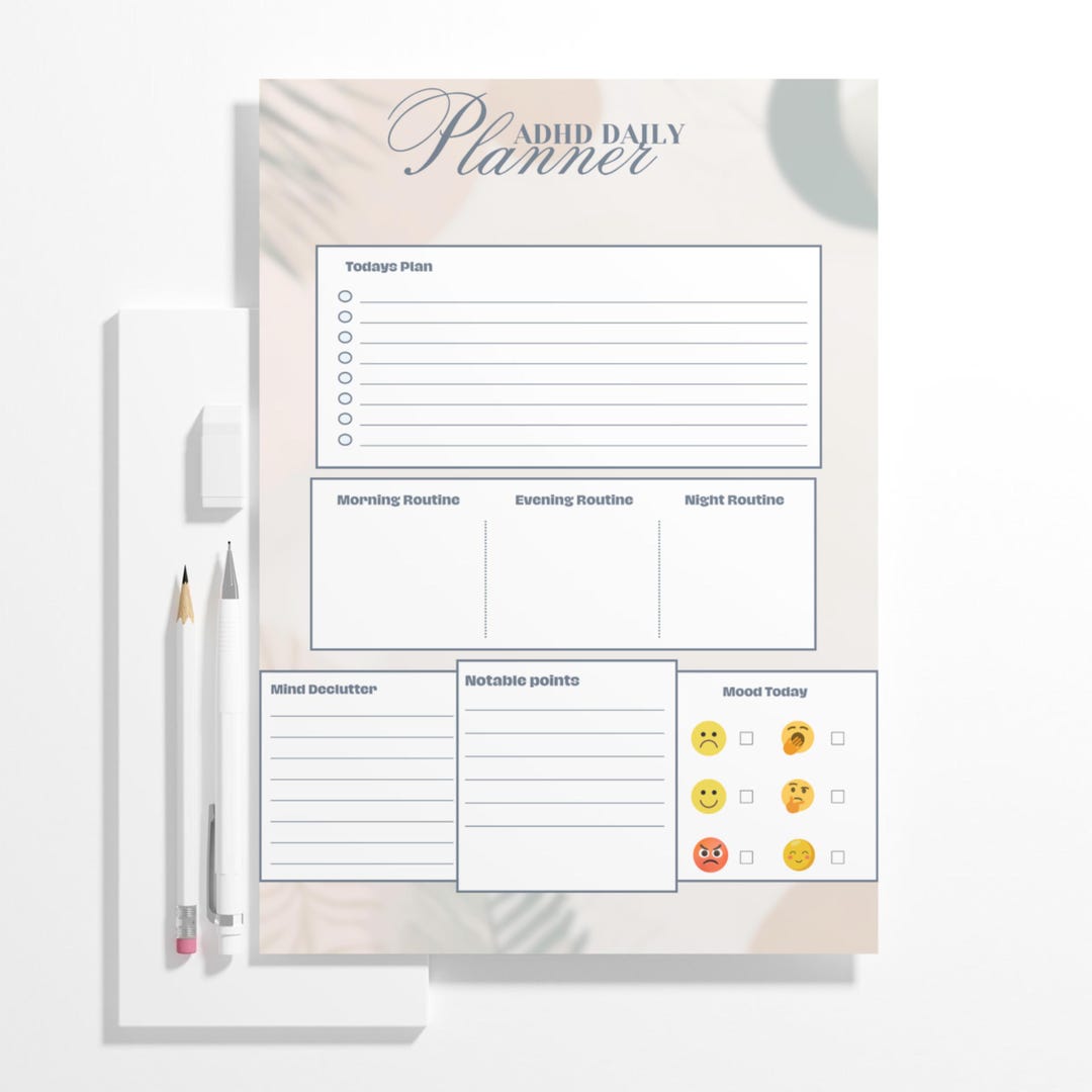 ADHD Daily Planner Printable With Self Care Reminders, Digital Planner ...
