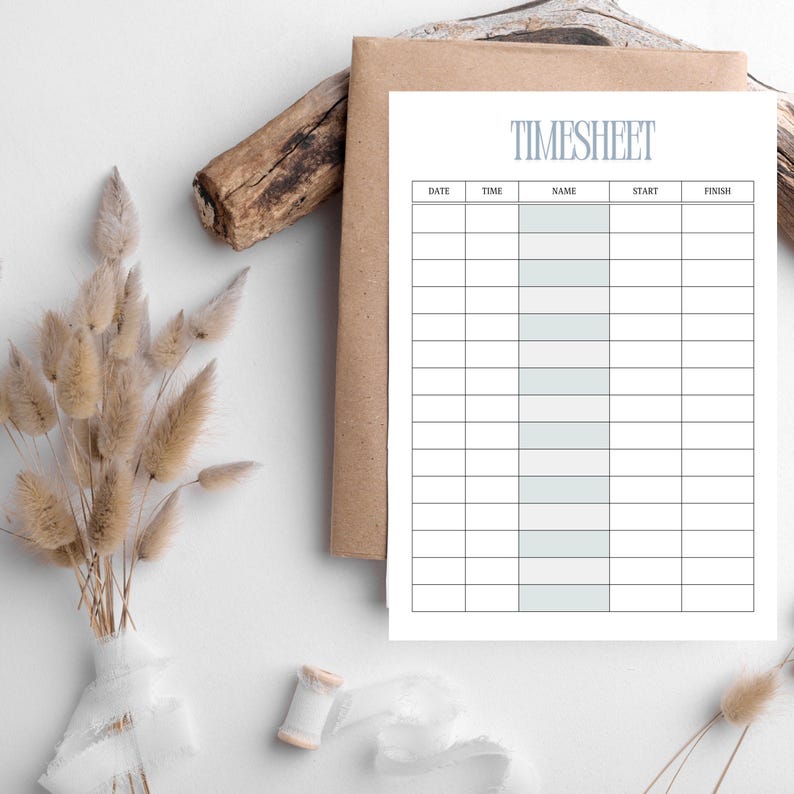 Printable Timesheet Template | Editable Work Log | Employee Time ...