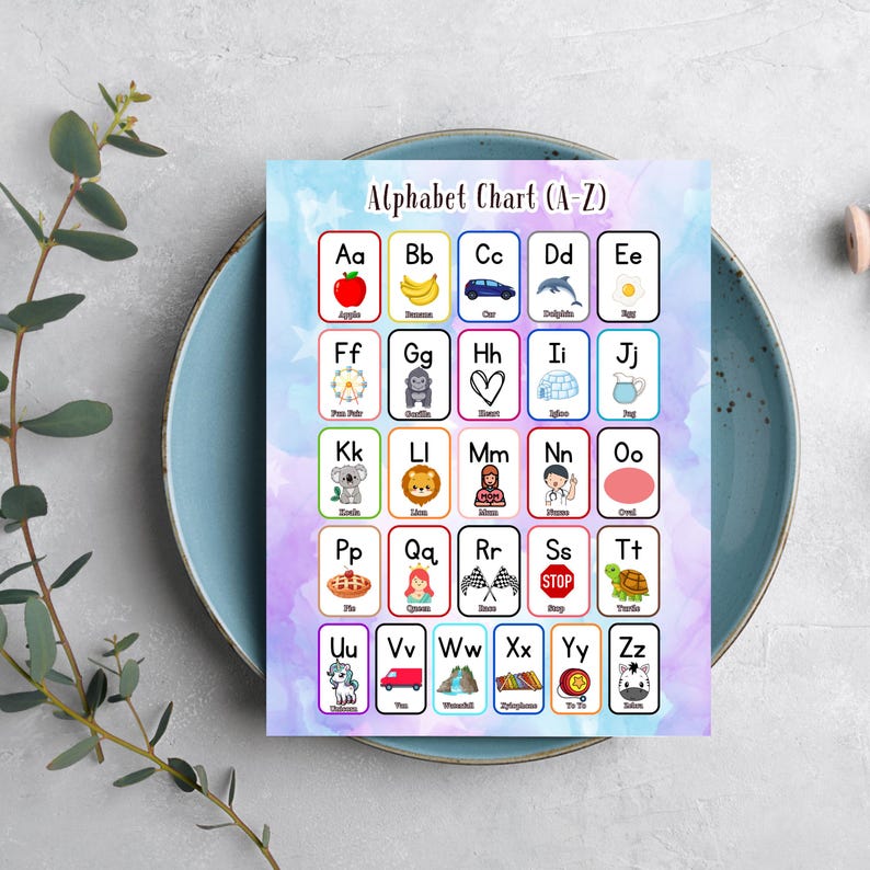ABC Alphabet Chart Printable | 8.5x11” Watercolor ABC Poster | Kids ...