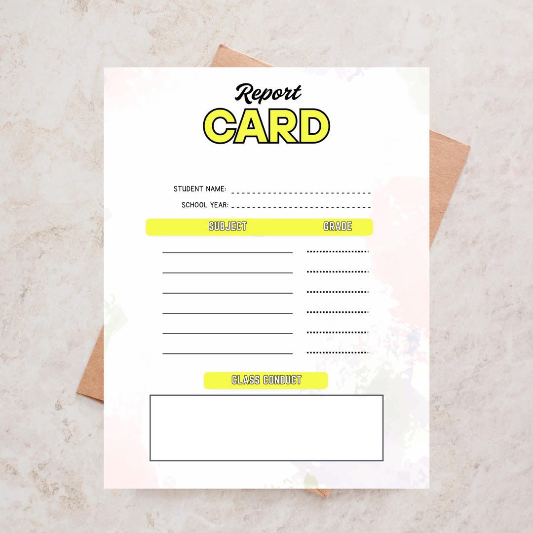 Printable Report Card Template | Editable School Report PDF ...