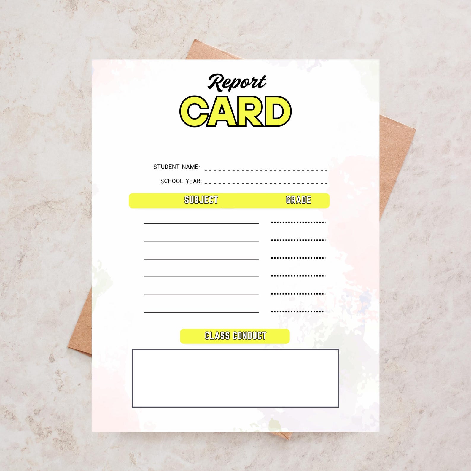 Printable Report Card Template | Editable School Report PDF ...