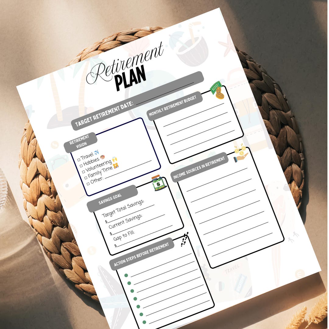 Retirement Plan Printable Template | Budget, Savings, Vision & Income ...