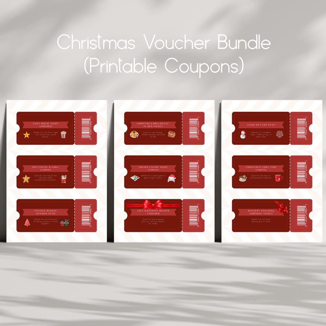 Christmas Voucher Bundle Printable Coupons Gift Tickets - Etsy