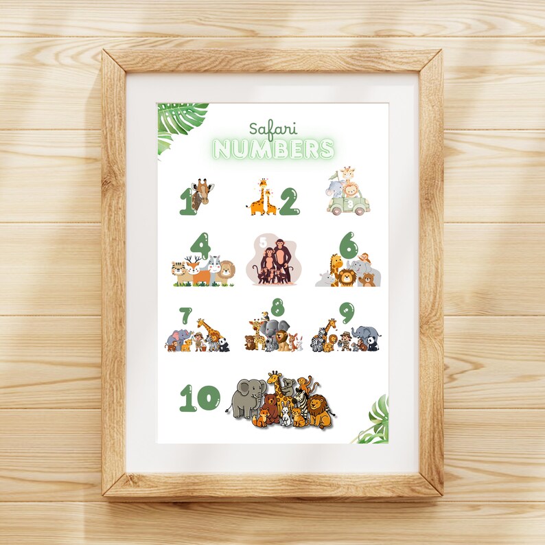 Safari Numbers Poster Printable A4 Kids Wall Art Animal Counting ...