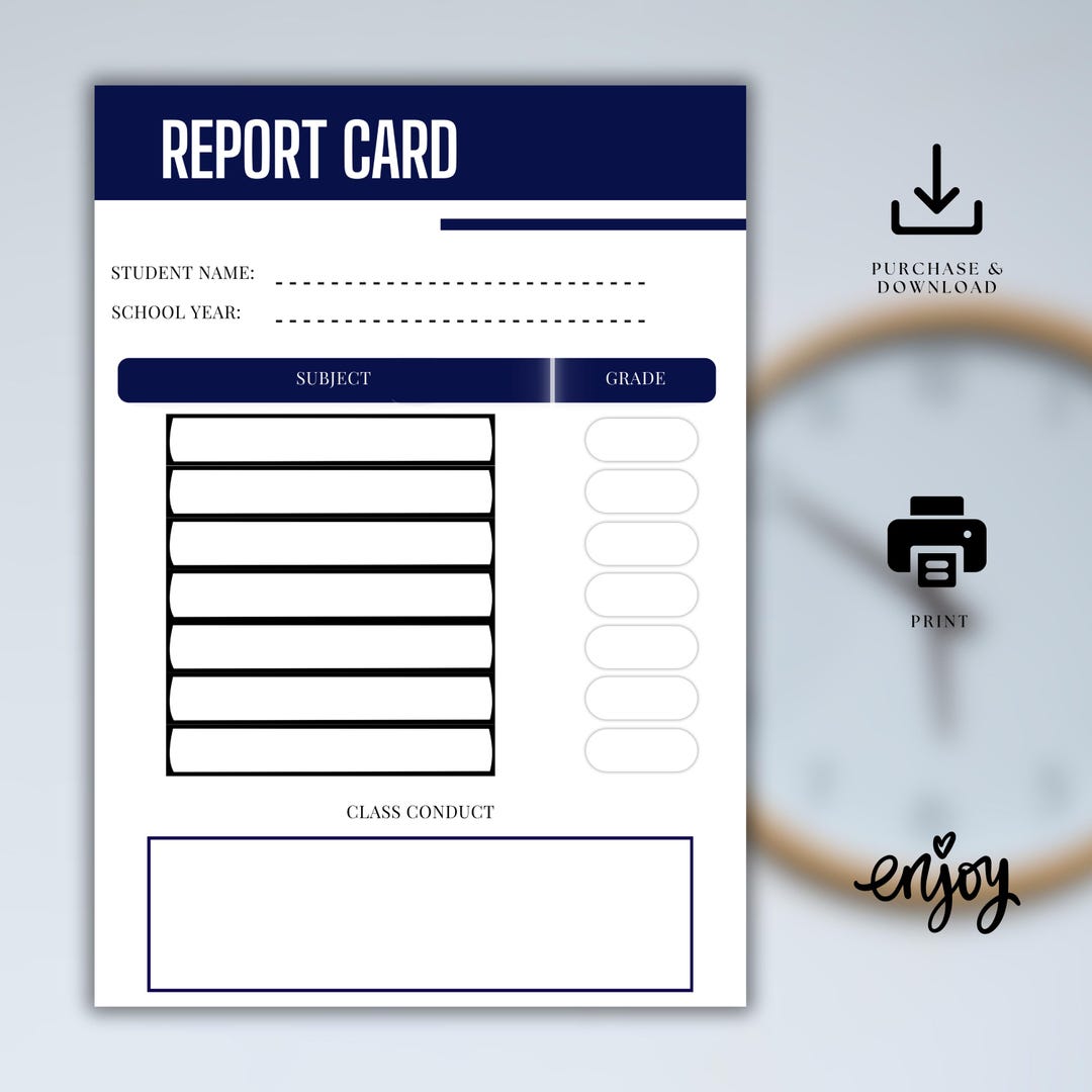 Report Card, Printable Report Card, Homeschool Report Card, Student ...