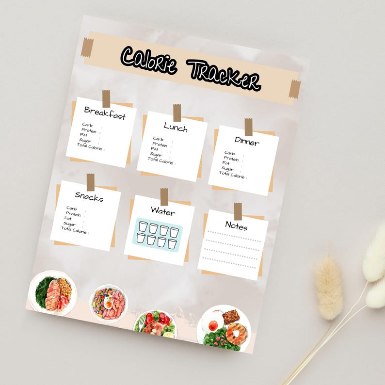 Calorie Tracker Printable 8.5x11 - Daily Meal & Macro Log PDF - Food ...