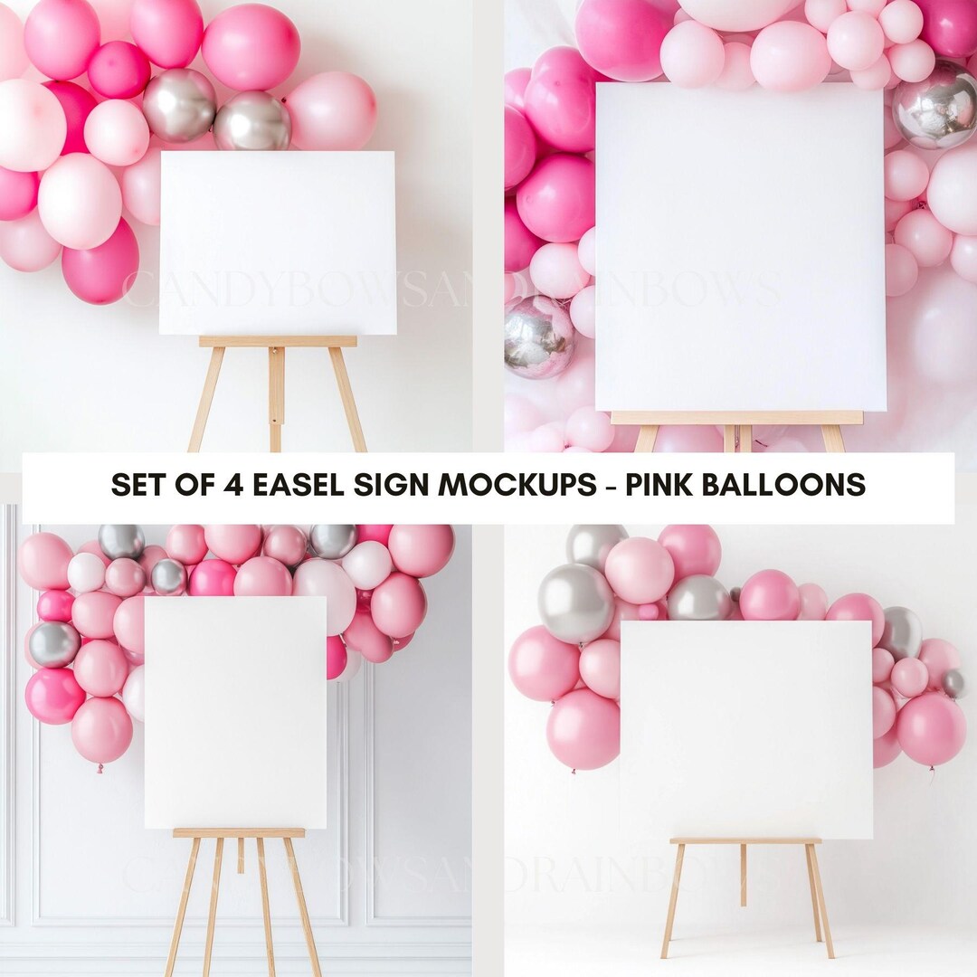 Easel Sign Mockup - Welcome Sign Background Mockup - Pink, Silver and ...