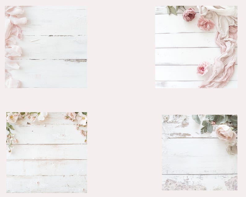 Floral White Wash Wood Digital Paper - 18 PNG Images of Wedding Boho ...