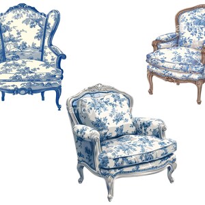 Blue Toile Clipart Upholstered Chairs - 20 PNG Images of Blue Toile ...