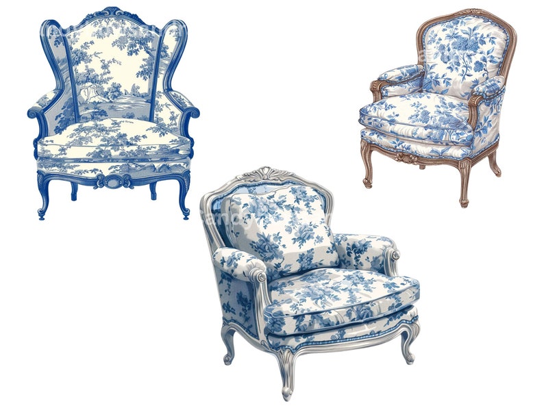 Blue Toile Clipart Upholstered Chairs - 20 PNG Images of Blue Toile ...
