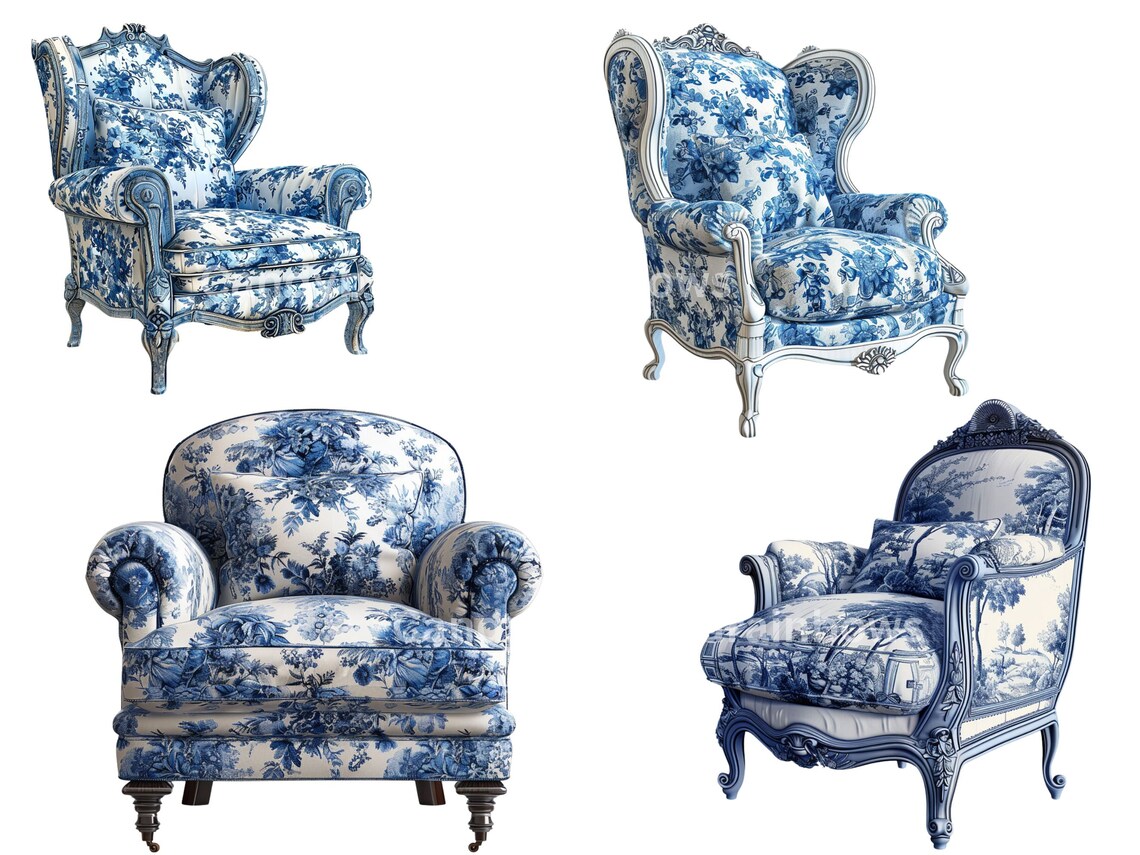 Blue Toile Clipart Upholstered Chairs - 20 PNG Images of Blue Toile ...