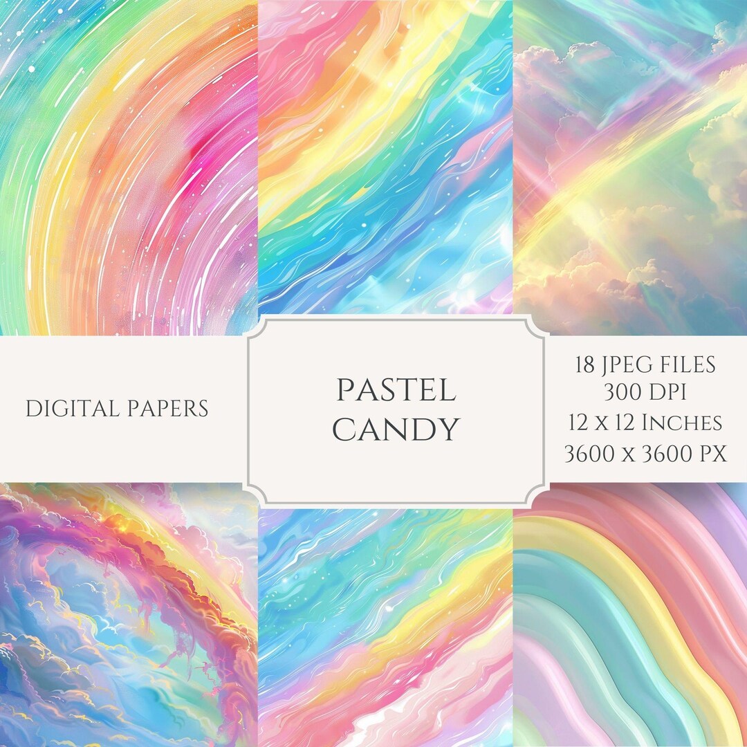 Pastel Candy Rainbow Digital Papers - 18 JPG Files - 12x12 Inches ...