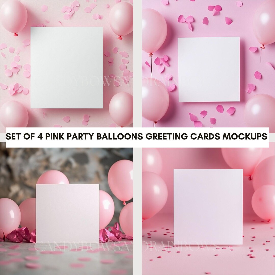 Pink Party Balloons Greetings Card Mockup - Pink Coloured Party ...