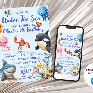 EDITABLE Birthday Under the Sea Party Invitation Template DIGITAL ...
