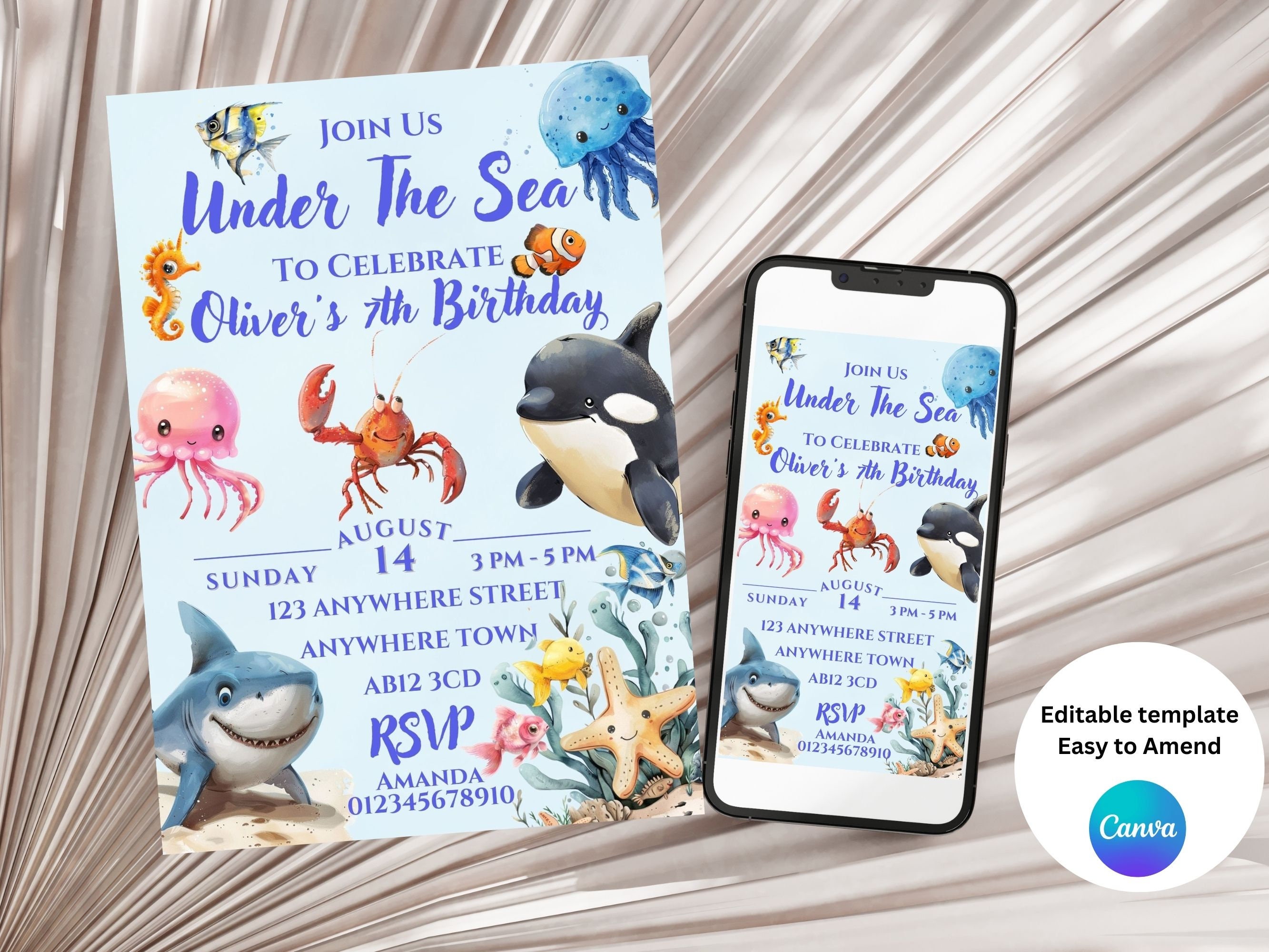 EDITABLE Birthday Under the Sea Party Invitation Template DIGITAL ...
