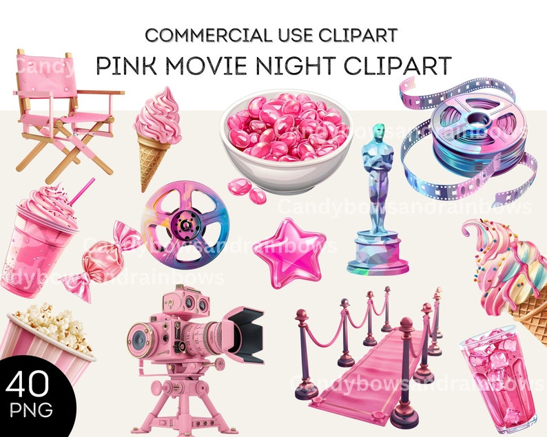 Beautiful Pink Movie Night Clipart - 40 High Quality PNG Images of Film ...