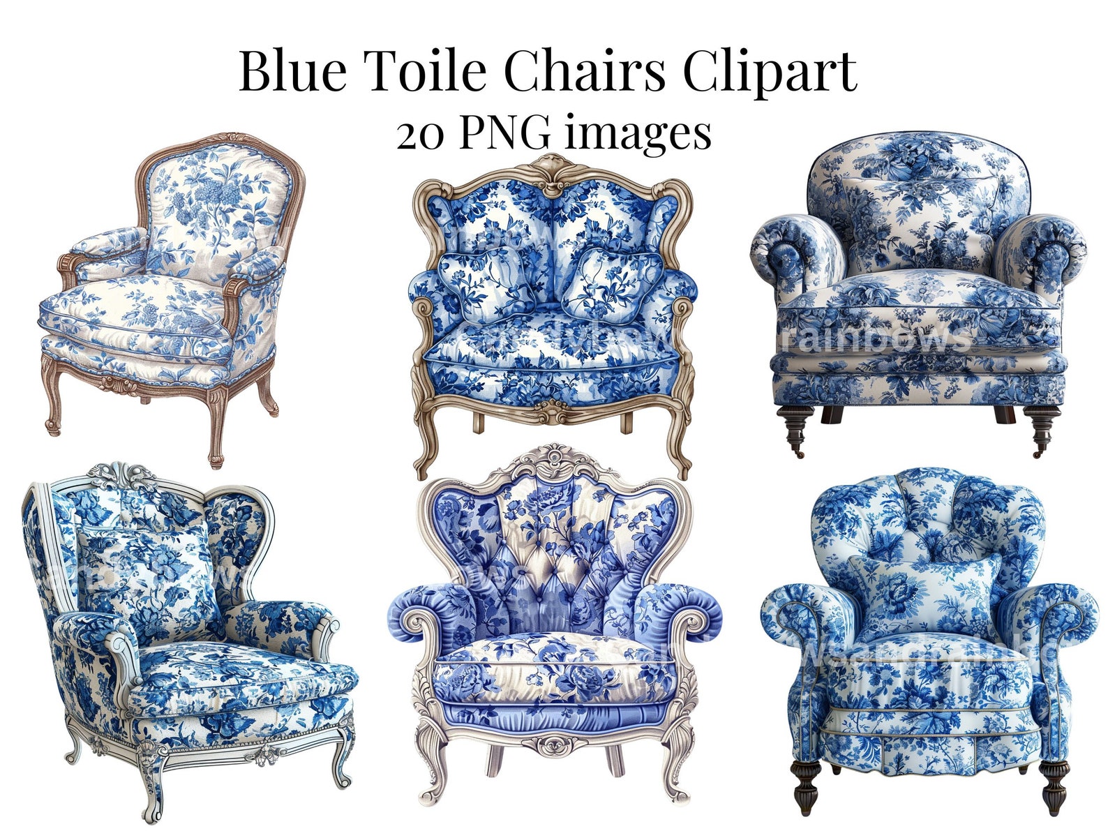 Blue Toile Clipart Upholstered Chairs - 20 PNG Images of Blue Toile ...