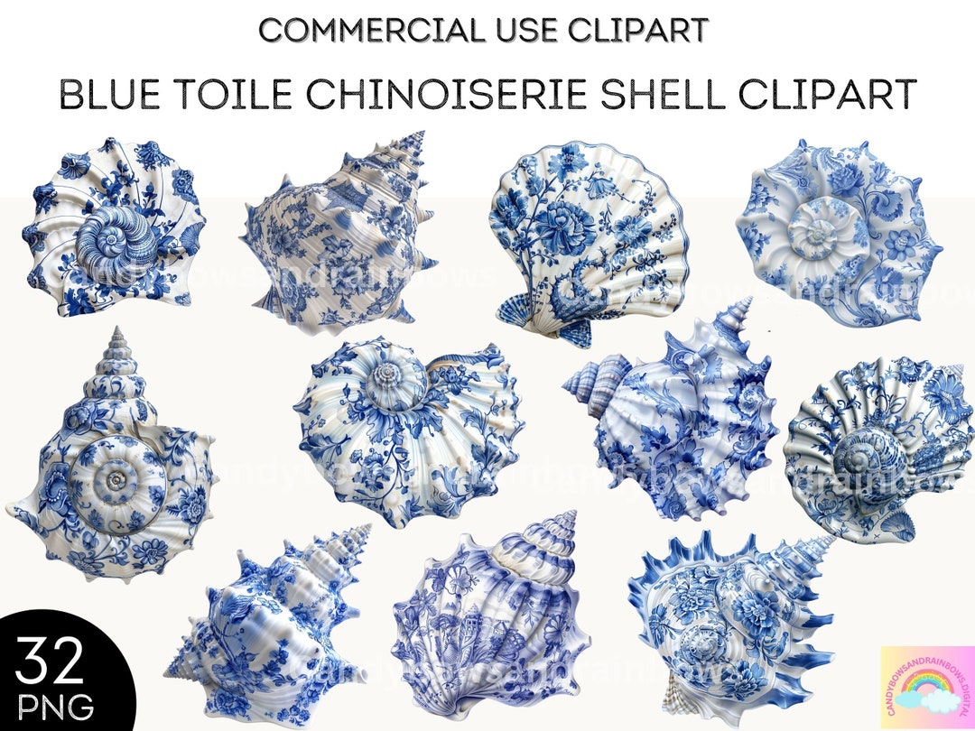 Blue Toile Sea Shells Clipart - 32 PNG Images of Toile Sea Shells ...