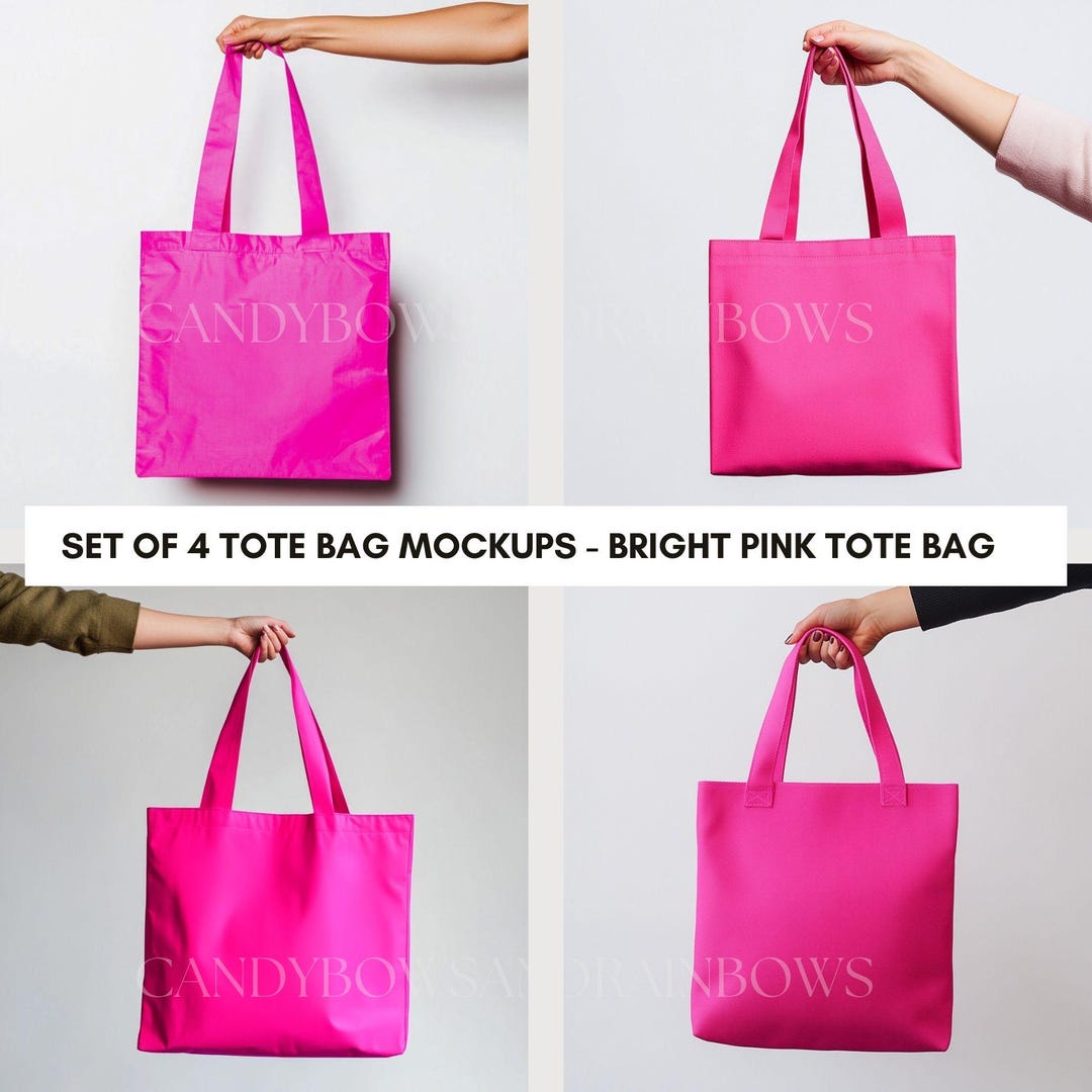 Bright Pink Canvas Tote Bag Mockup - Fuchsia Pink Tote Bag Mockup ...