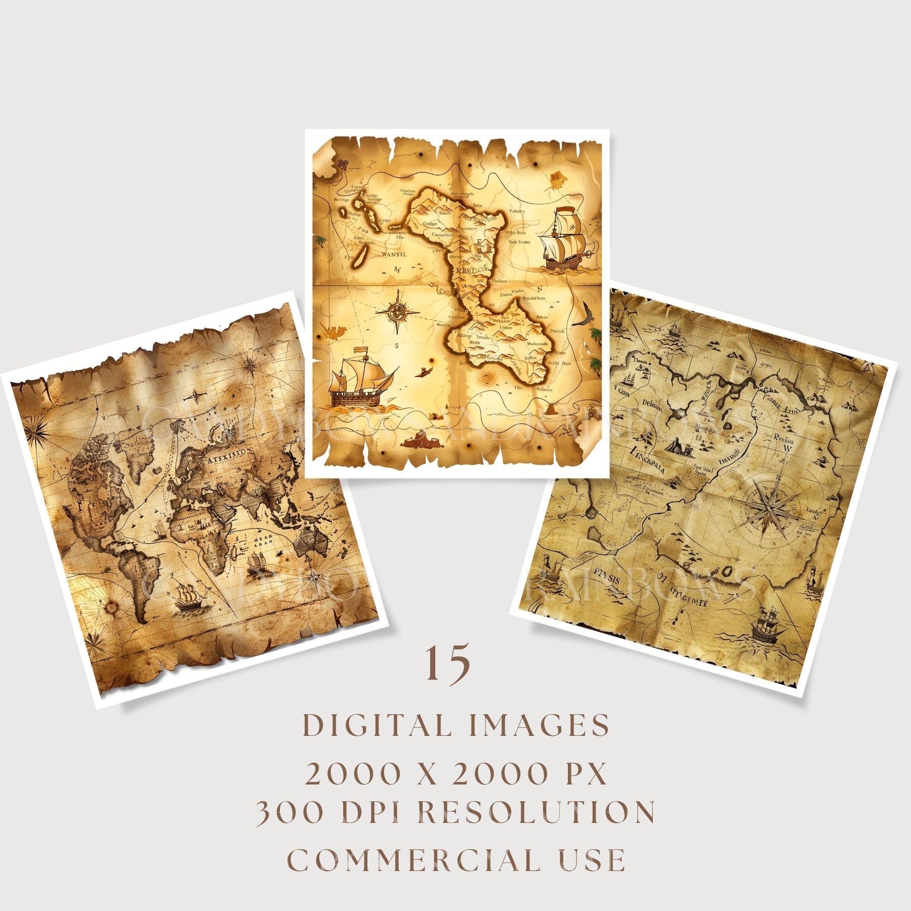 Pirate Treasure Map Digital Paper - 15 PNG Images of Treasure Maps ...