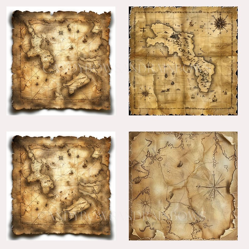 Pirate Treasure Map Digital Paper - 15 PNG Images of Treasure Maps ...
