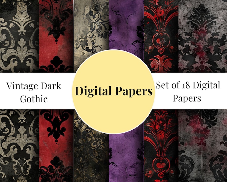 Vintage Gothic Digital Paper - 18 PNG Images of Vintage Gothic Designs ...