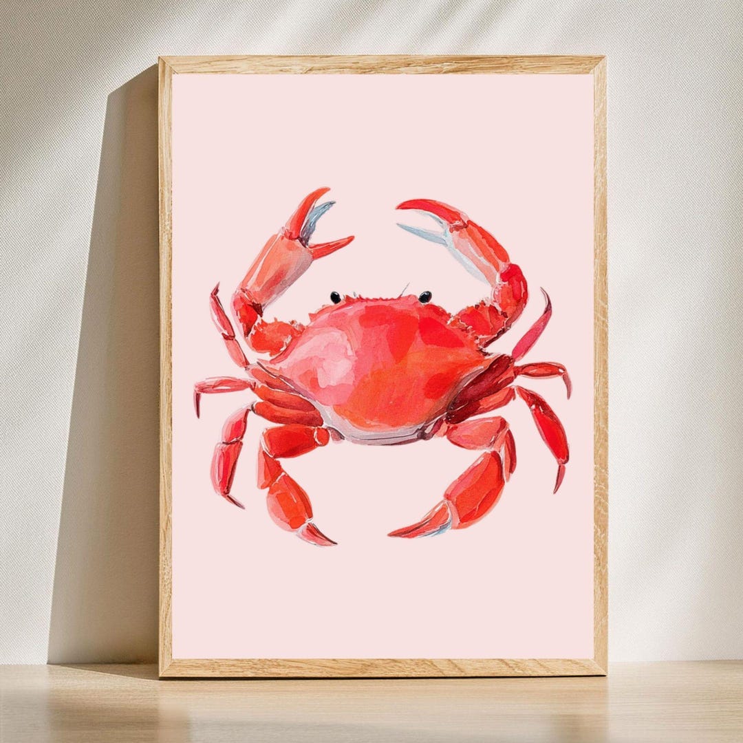 Pastel Watercolour Crab Print - Cute Costal Art Print - Girly Wall Art ...