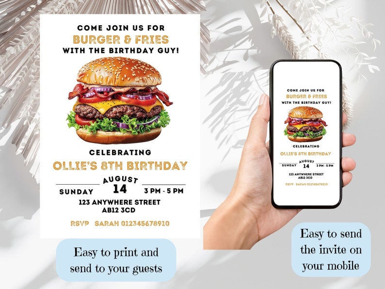 EDITABLE Burger Birthday Party Invitation Template DIGITAL DOWNLOAD ...