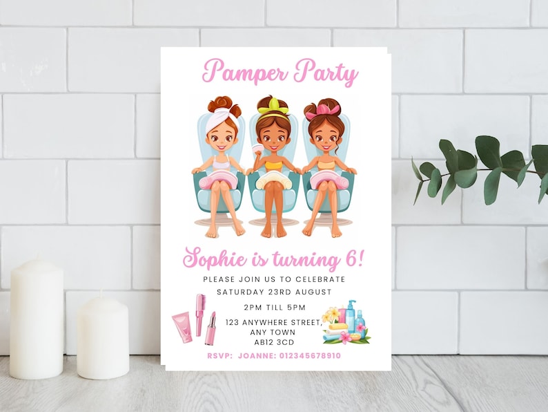 EDITABLE Birthday Party Invitation Template DIGITAL DOWNLOAD Spa Pamper ...