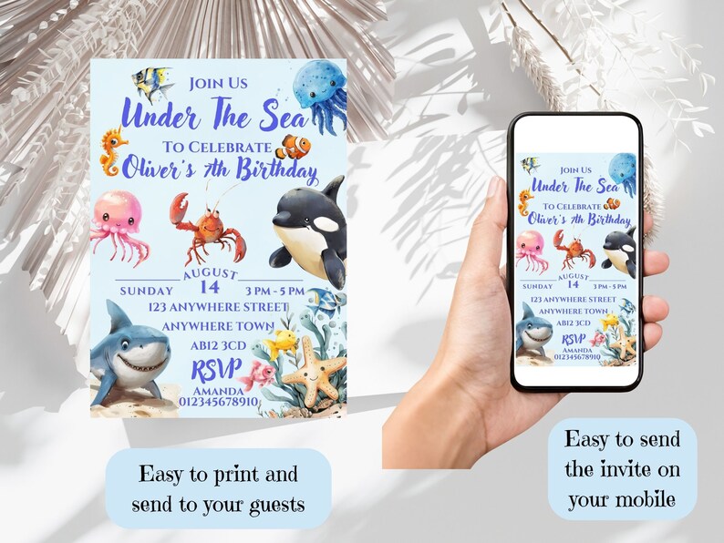EDITABLE Birthday Under the Sea Party Invitation Template DIGITAL ...