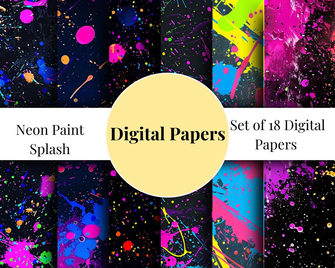 Neon Paint Splash Digital Paper - 18 PNG Images of Beautiful Neon ...