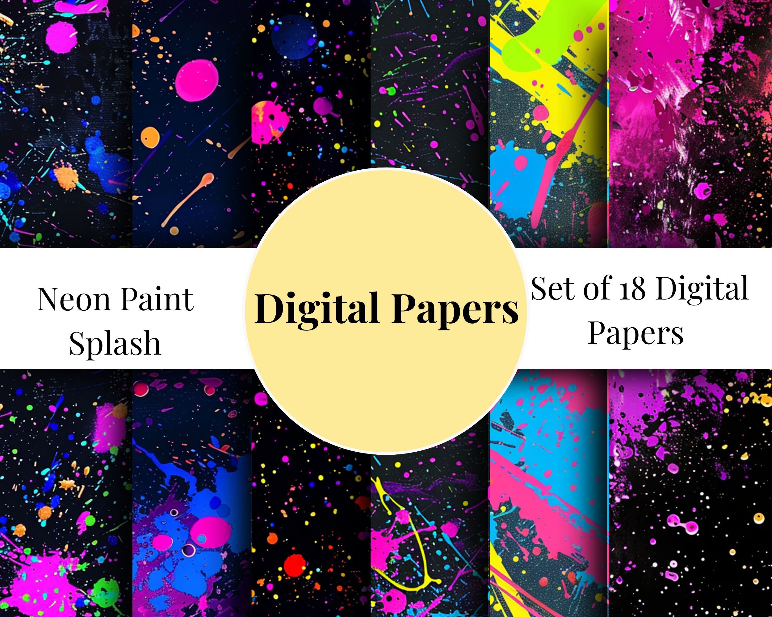 Neon Paint Splash Digital Paper - 18 PNG Images of Beautiful Neon ...