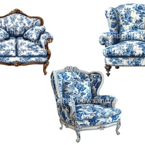 Blue Toile Clipart Upholstered Chairs - 20 PNG Images of Blue Toile ...