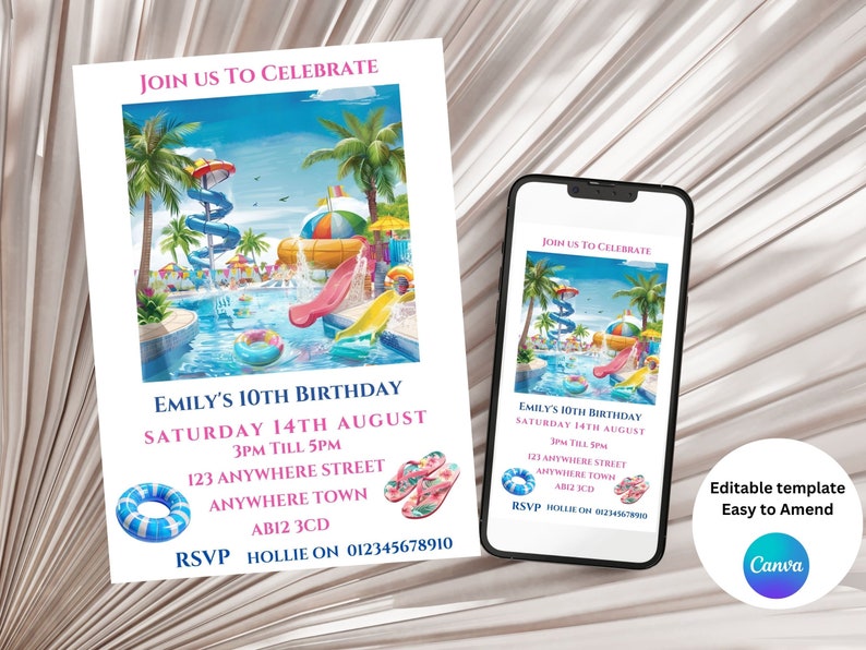 EDITABLE Birthday Party Invitation Template DIGITAL DOWNLOAD Waterpark ...