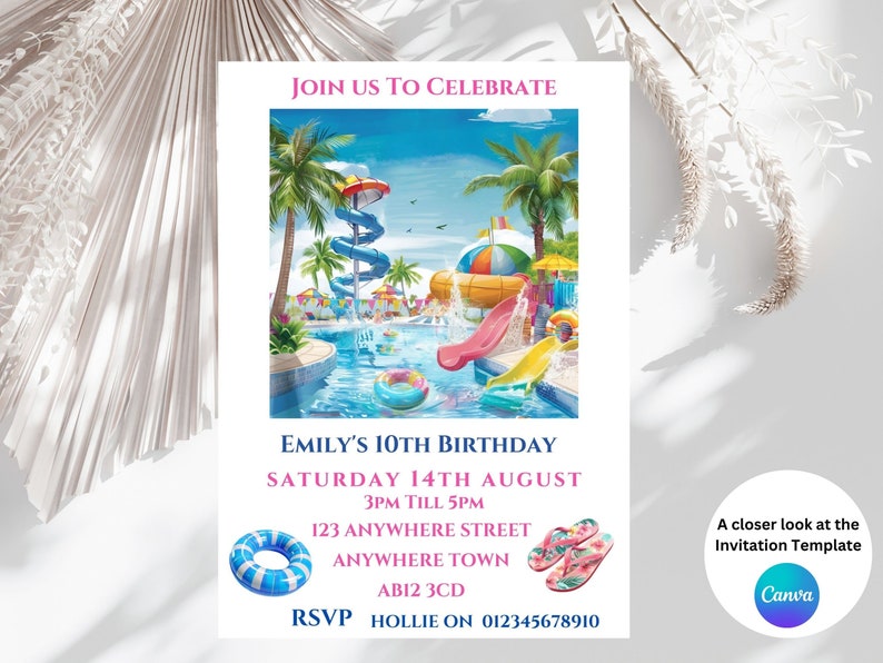 EDITABLE Birthday Party Invitation Template DIGITAL DOWNLOAD Waterpark ...