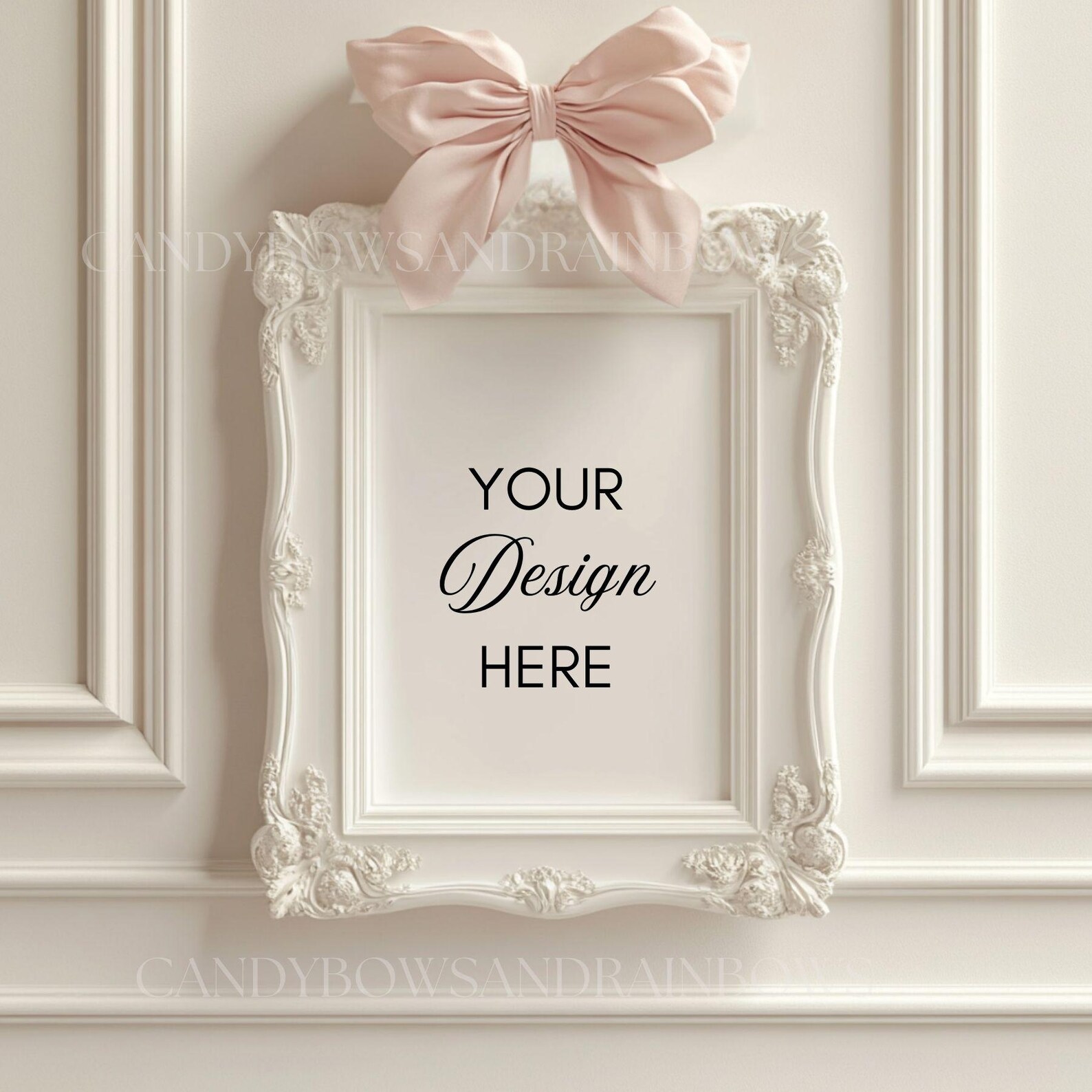 White Antique Frame With Pink Coquette Bow Mockup - Frame Mockup ...