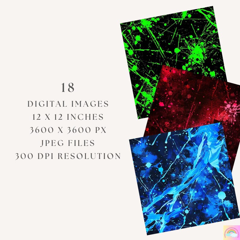 Neon Splash on Black Background Digital Papers - 18 JPG Files - 12x12 ...