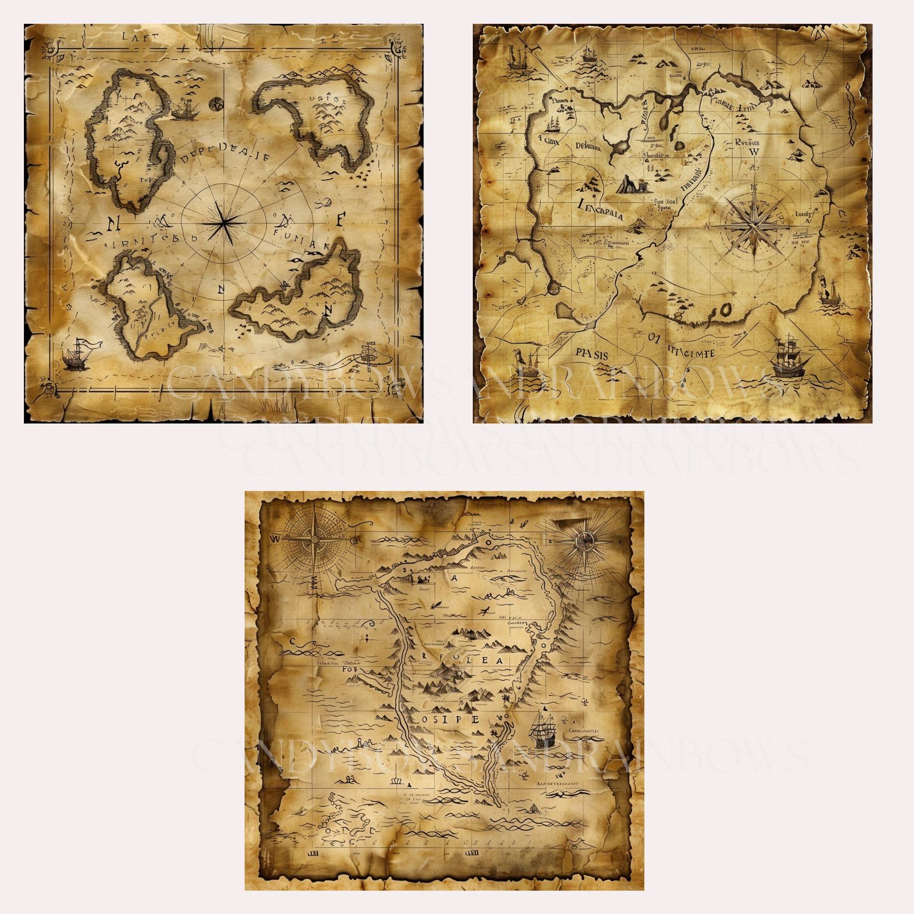 Pirate Treasure Map Digital Paper 15 PNG Images of Treasure Maps Prints ...