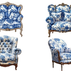 Blue Toile Clipart Upholstered Chairs - 20 PNG Images of Blue Toile ...