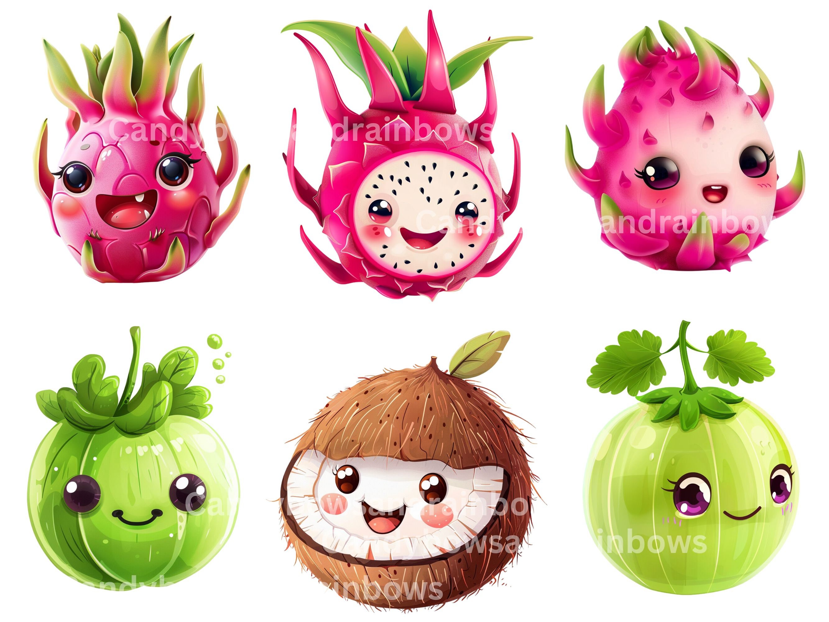 Cute Kawaii Fruit Clipart - 23 PNG Images of Kawaii Cartoon Fruit ...