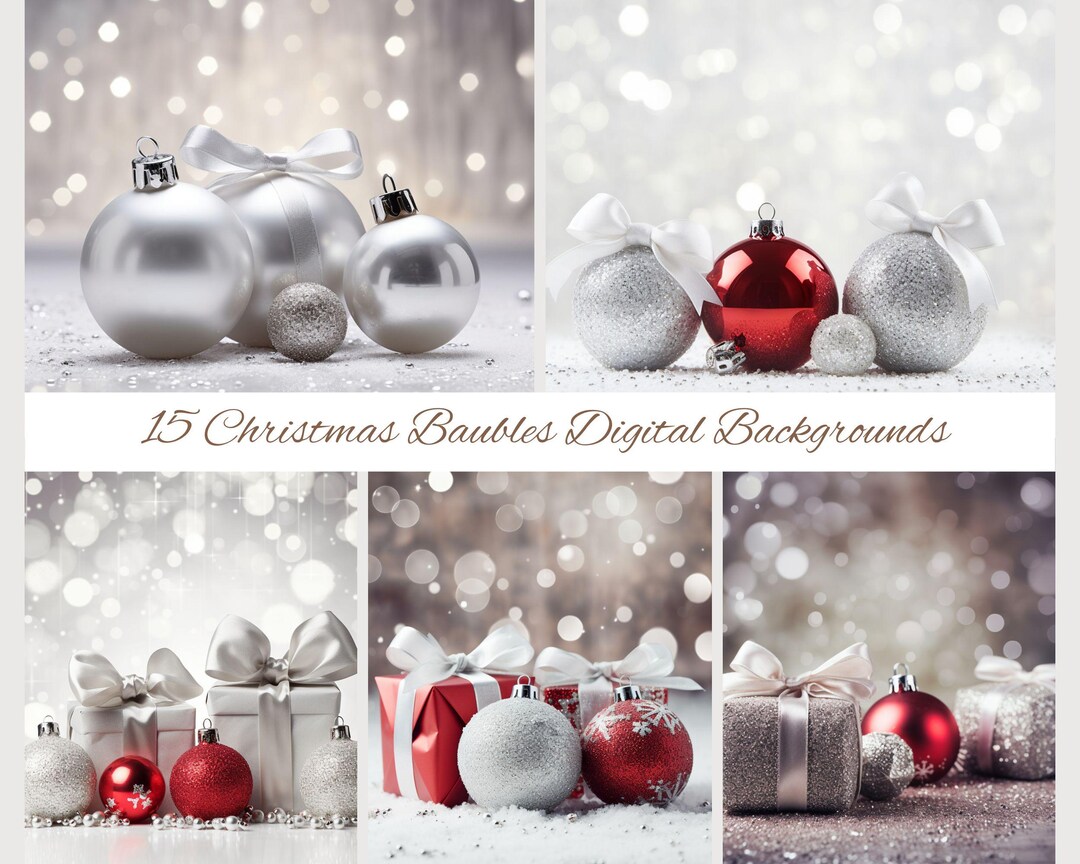 Christmas Baubles Digital Background Paper - 15 Red and Silver ...