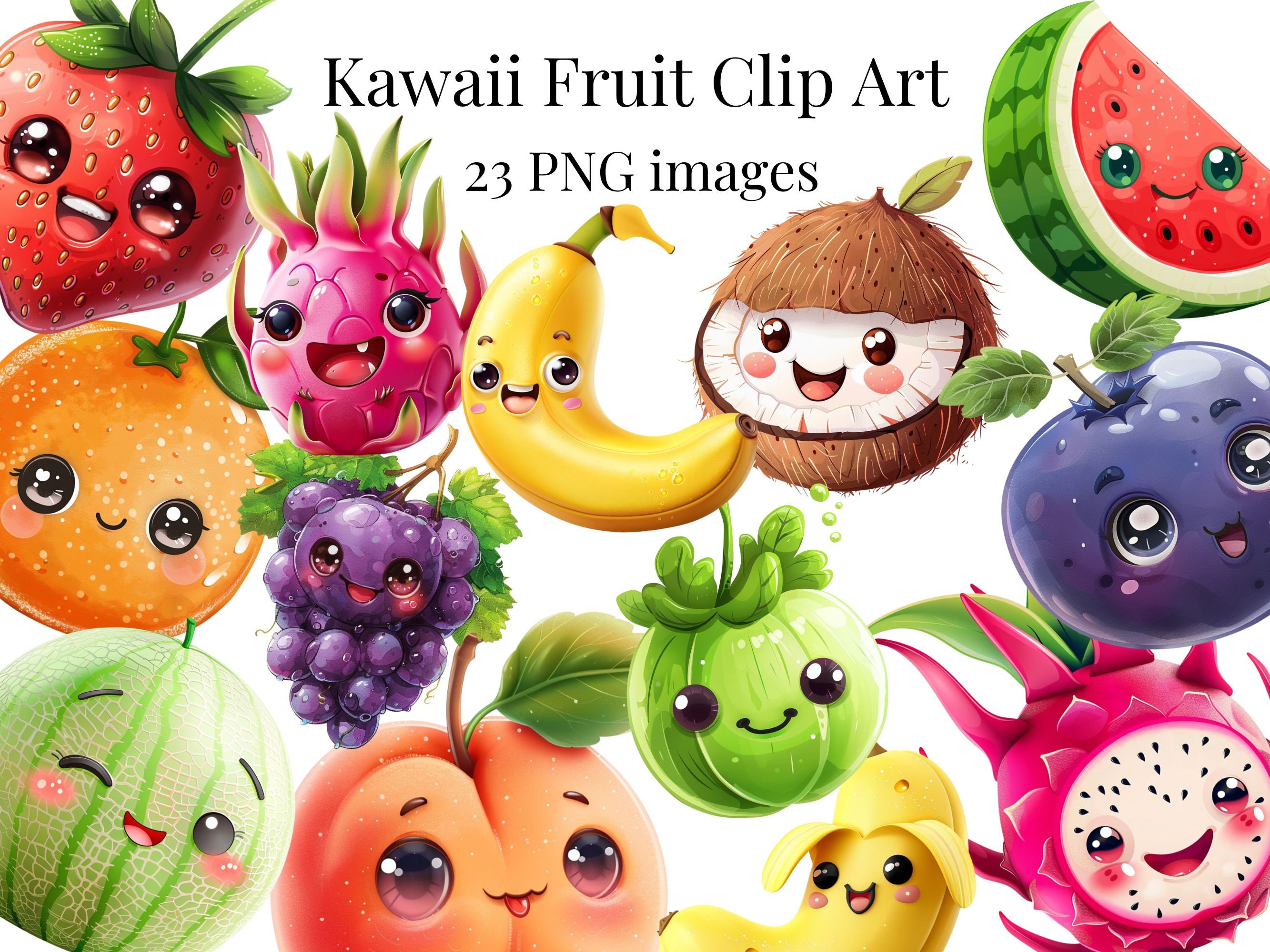 Cute Kawaii Fruit Clipart 23 PNG Images of Kawaii Cartoon Fruit Cartoon ...